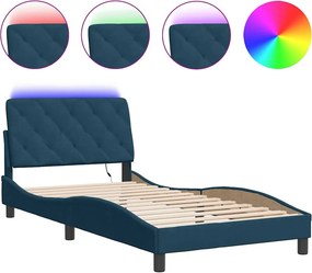 Rám postele s LED bez matrace modrý 100 x 200 cm samet 3213841