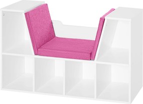 HOMCOM Moderní Design 2-v-1 Knihařská Lavice s 6 Úložnými Prostředky a 3 Polštářky 102L x 30W x 61H cm Bílá Růžová