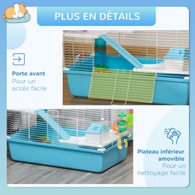 PawHut Klec pro Křečky a Hlodavce 3 Úrovně s Tunelovým Systémem, Lahvičkou na Vodu, Kolotočem, Domkem a Žebříky - rozměry 59L x 36W x 47H cm