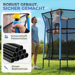 HOMCOM Dětská trampolína Ø163,5 cm, vnitřní trampolína s bezpečnostním síťovým krytem okraje gumové lano, dětská trampolína do 50 kg, pro děti 3-10 l…