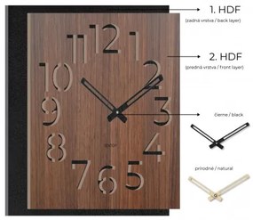 Dřevěné nástěnné hodiny z HDF - Černé, bílé nebo ořech | SENTOP HDFK024-orech wenge