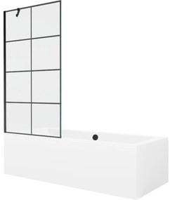Mexen Cube obdélníková vana 180 x 80 cm s krytem a jednokřídlým zástěnou 90 cm, černý vzor - 550518080X9509007077