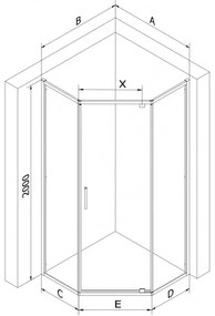 Mexen Exo, pětiúhelníkový sprchový kout s výklopnými dveřmi 100 x 100 cm, 6mm čiré sklo, černý profil, 812-100-100-70-00