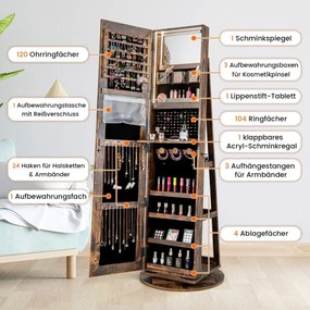 Costway 360° otočná skříňka na šperky s tříbarevnými LED světly Samostatně