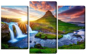 Vícedílný obraz Pohled Na Vodopád Kirkjufellsfoss Nedostatek Nedostatek Plátno Canvas 120x80