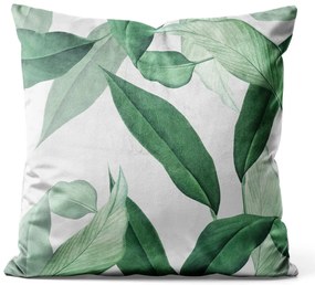 Dekorační velurový polštář Lekkost listů - subtilní rostlinná kompozice na bílém pozadí welurowá