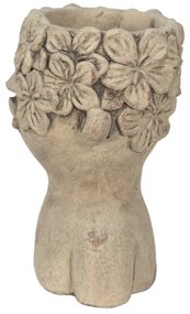 Cementový obal na květináč v designu busty s květinami Slania – 17x16x25 cm