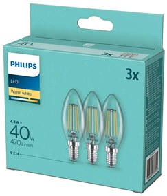 Philips | SADA 3x LED Žárovka Philips B35 E14/4,3W/230V 2700K | P4094