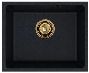 Sink Quality Crypton 55, kuchyňský granitový dřez 460x375x205 mm + zlatý sifon, černá skvrnitá, SKQ-CRY.B.1KBO.55.XG