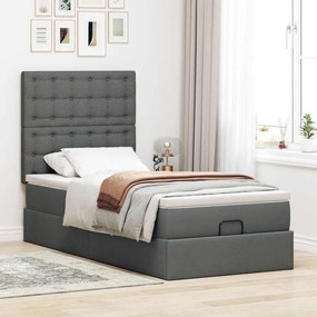 Osmanský rám postele s matrací tmavě šedá 80x200cm textil 3313279