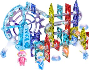 LEAN Toys Magnetické prostorové kostky, kuličková dráha, postavičky, svítící, 120 ks.