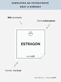 Samolepka na kořenky ESTRAGON bílá 5 × 5 cm tučné písmo