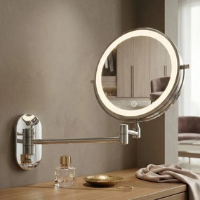 Rea Kosmetické zrcadlo ⌀20 cm s regulovatelným LED osvětlením HOM-70003 Stříbrná