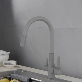 Invena Magic, stojánková dřezová baterie s flexibilním ramenem a filtrem na pitnou vodu, šedá matná, INV-BZ-02-F05-V