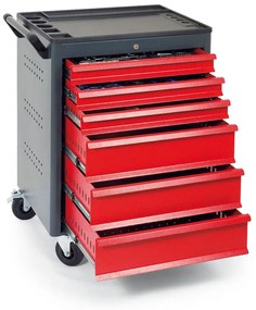 Pojízdný dílenský vozík na nářadí GD, 6 zásuvek, 705 x 545 x 960 mm, antracit / červená