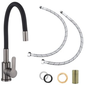 Gamma Flex 2000, stojánková dřezová baterie s flexibilním ramenem, černá-grafitová, GMA-BFX-2000GM