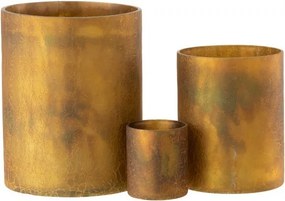 Okrový skleněný svícen s popraskáním - Ø 12*15 cm