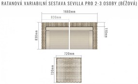 DEOKORK Ratanová variabilní sestava SEVILLA  pro 2-3 osoby (béžová)