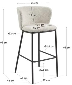 Bílá bouclé barová židle Kave Home Ciselia 65 cm