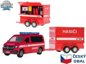 KIDS GLOBE Traffic Auto hasičské VW s přívěsem / Zpětný chod / kov a p