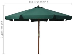 Zahradní slunečník s dřevěnou tyčí 330 cm zelený - Default Title