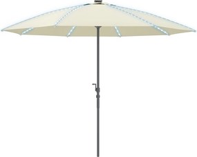 Zahradní slunečník Outsunny s LED světly Ø300x256 cm - slunečník s klikou a UV50+ ochranou s hliníkovou tyčí pro terasy, bazény a pláže v krémové barv