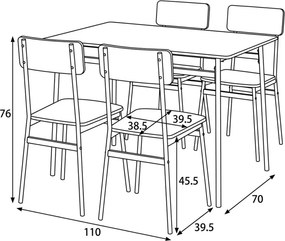 Jídelní set s 4 židlemi AUT-O2156 OAK, mdf, divoký dub (110 x 70) cm hnědá
