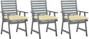 vidaXL Zahradní jídelní židle s poduškami 3 ks masivní akáciové dřevo [3064442] Barva: krémová