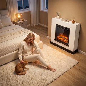 HOMCOM elektrický krb s římsou, topením a 3D efektem plamene, 80 cm, bílý