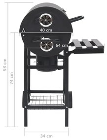 Válcový gril s kolečky a poličkami černý ocel 115 x 85 x 95 cm,  313636