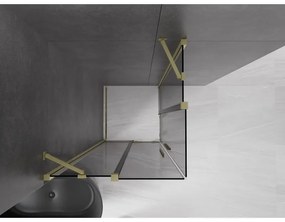 Mexen Velar Duo, sprchový kout s posuvnými dveřmi 100 x 100 cm, 8mm šedé sklo, zlatá matná, 871-100-100-42-55
