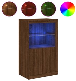 Odkládací skříňka s LED osvětlením hnědý dub kompozitní dřevo - Default Title