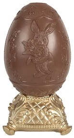 Hnědá dekorace čoko vejce s králíčkem na zlatém podstavci - 14*14*25 cm