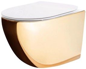Rea CARLO mini - rimless závěsná WC mísa 49x37 s pomalu-padajícím sedátkem, zlatá-bílá, REA-C0669