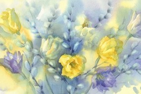Samolepící tapeta akvarelové žluté tulipány - 150x100 cm
