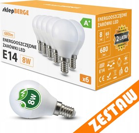 SADA 6x LED žárovka E14 8W 700lm G45 koule - neutrální bílá
