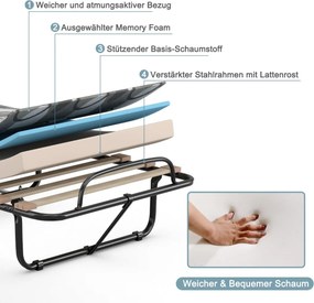 Costway Skládací postel s matrací přenosná a pro hosty šedá made in Italy Původ