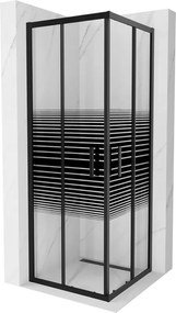 Mexen Rio, čtvercový sprchový kout s posuvnými dveřmi 70 (dveře) x 70 (dveře) x 190 cm, 5mm čiré sklo s pásky, černý profil, 860-070-070-70-20
