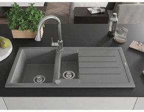 Mexen Andres, 1,5-komorový granitový dřez 1000x500x200 mm a dřezová baterie Elia, šedá, 6515-71-670101-00