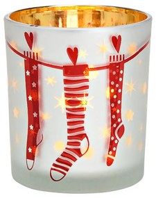 Skleněný svícen CHRISTMAS STOCKING 10 cm bílý