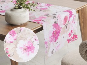 Biante Dekorační běhoun na stůl PM-030 Růžové malované květy 45x120 cm