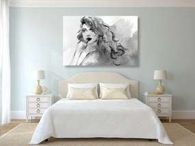 Obraz akvarelový ženský portrét v černobílém provedení - 60x40 cm