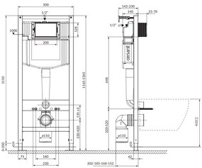 Cersanit City, System50 PNEU podomítkový rám + závěsná wc mísa City Square CleanOn + černé tlačítko Circle, S701-777