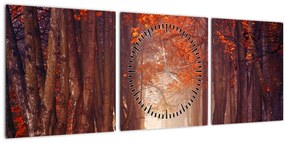 Obraz - Podzimní les (s hodinami) (90x30 cm)