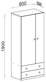PIXEL | šatní skříň PX3 | 80 cm | s policemi a šatní tyčí | dub/bílá lux/šedá