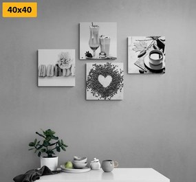 Set obrazů nápoje se sladkým potěšením v černobílém provedení - 4x 60x60 cm