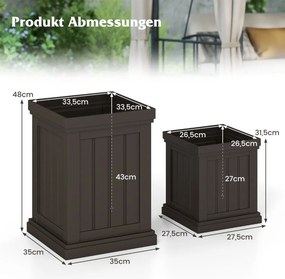 Costway 2 čtvercový květináč 48/31,5 cm vysoké květináče odolné proti