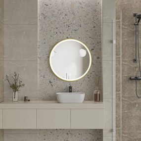 Erga Olivia, kulaté LED zrcadlo 80cm, zlatý kovový rám, 1840 lm, 6500K, přední osvětlení, ERG-V01-202-8080-GD
