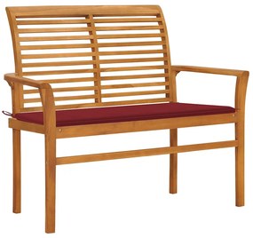 Zahradní lavice s vínovou poduškou 112 cm masivní teak 3062658