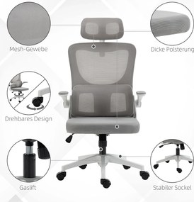 Ergonomická kancelářská židle Vinsetto, pracovní židle s nastavitelnými opěrkami, opěrkou hlavy, naklápěcí funkcí, výškově nastavitelná otáčecí židle…